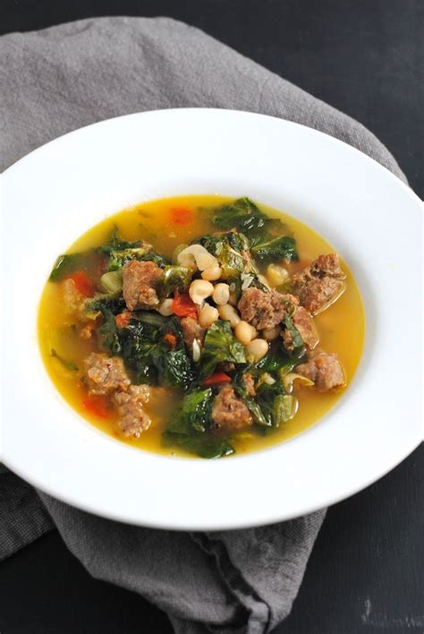 Escarole Soup With Sausage And Beans White Plate Blank Slate Recipe