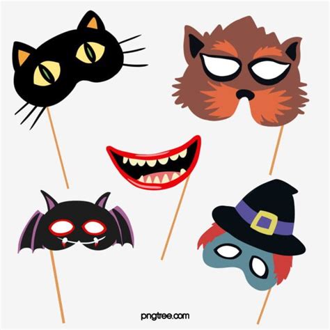 만화 일러스트 최소한의 평면 할로윈 파티 검은 고양이 박쥐 마스크 요소 공포의 밤 마녀 모자 무녀 Png 일러스트 및 Psd 이미지 무료 다운로드 Pngtree