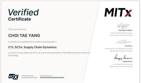 Supply Chain Dynamics Mit Certificate