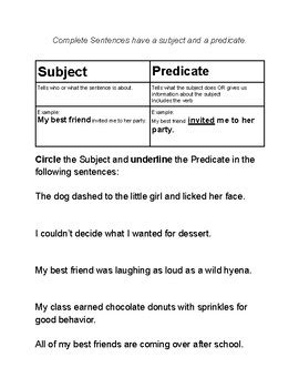 Subjects And Predicates By Michelle Ohara TPT
