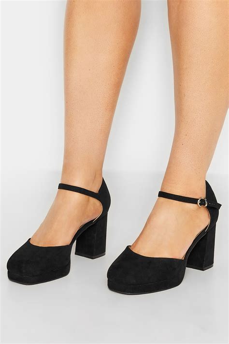 Yours Plus Size Black Platform Court Shoes In Wide E And Extra Wide Eee