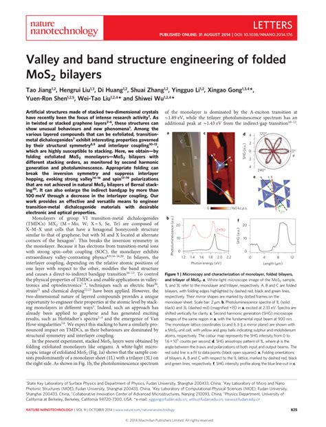 Pdf Valley And Band Structure Engineering Of Folded Mos2 Bilayers