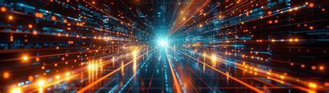 Abstract Digital Data Stream Glowing Blue And Orange Lines Futuristic Technology Background