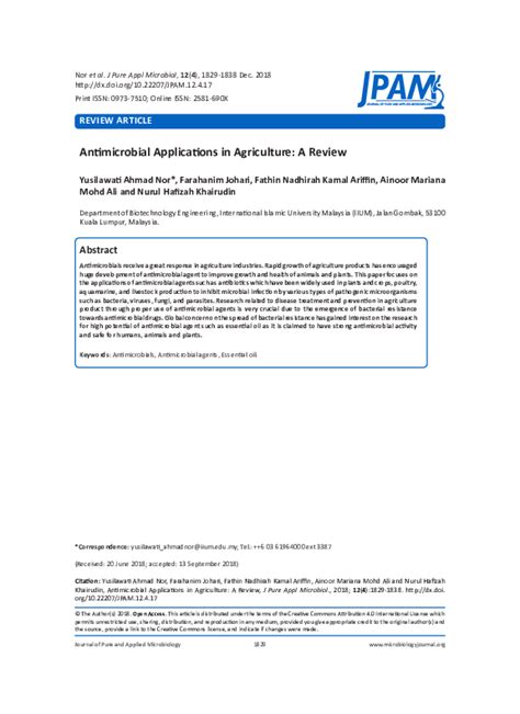 Pdf Antimicrobial Applications In Agriculture A Review Jagminder Singh