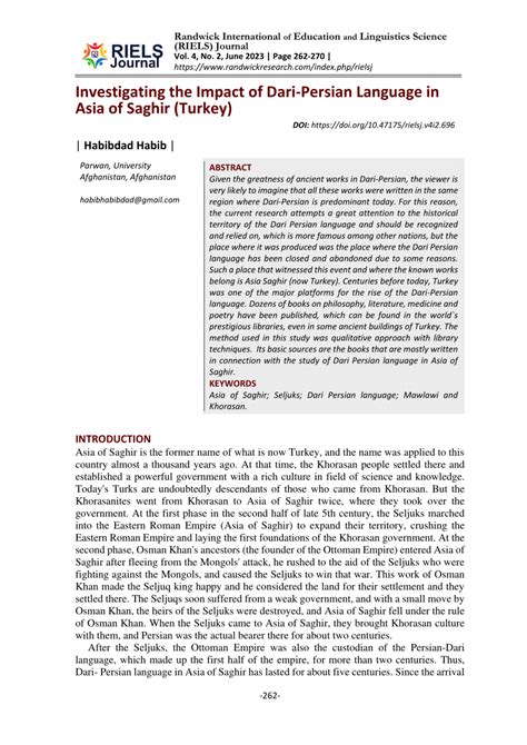Pdf Investigating The Impact Of Dari Persian Language In Asia Of