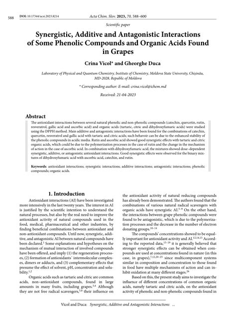 Pdf Synergistic Additive And Antagonistic Interactions Of Some Phenolic Compounds And Organic