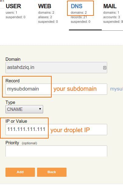 Dns Creating Subdomain With Vesta Cp And Digitalocean Stack Overflow