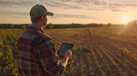 Premium Photo Farmer Using Drone And Tablet For Precision Crop Monitoring In Rural Landscape