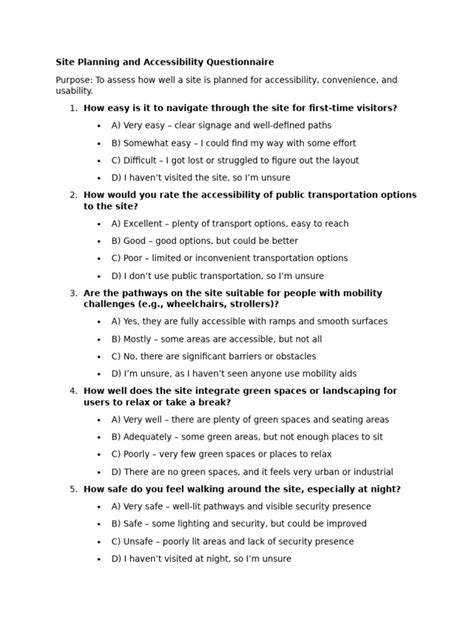 Site Planning And Accessibility Questionnaire Pdf