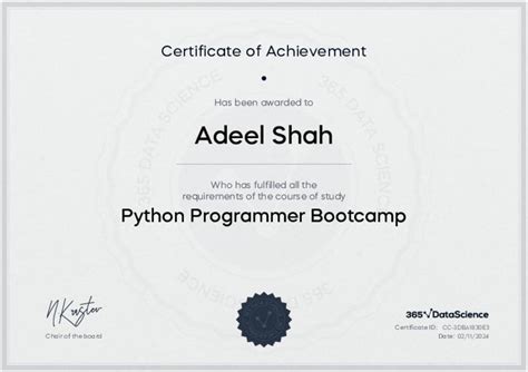 Muhammad Adeel Shah On Linkedin Certificate Of Achievement Python Programmer Bootcamp 365