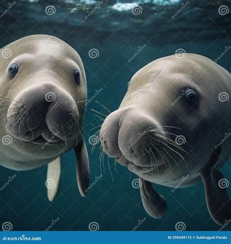 Ai Generated Dugongs Posing For A Portrait Shot Together Royalty Free