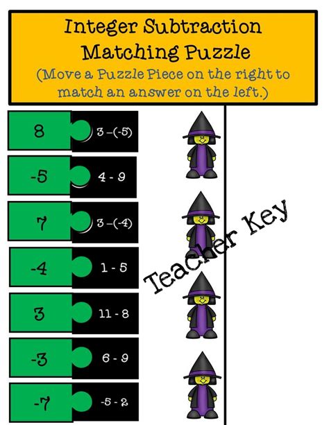 Halloween Integer Addition And Subtraction Matching Puzzle Pieces Amped Up Learning