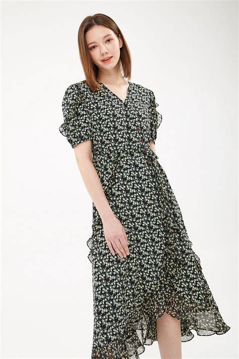 Gcut 지컷 플라워 프린트 프릴 원피스 S I Village 에스아이빌리지