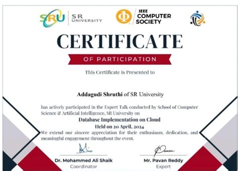 Shruthi Addagudi On Linkedin Certificate Of Participation In The