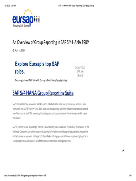 Sap S 4 Hana 1909 Group Reporting Sap Blog Eursap Pdf