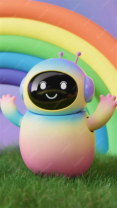 Positive Cute Robot 3d Render Illustration Vector Background Premium