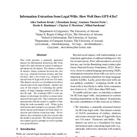 Information Extraction From Legal Wills How Well Does Gpt 4 Do Acl Anthology