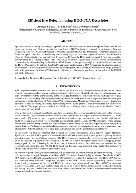 Pdf Efficient Eye Detection Using Hog Pca Descriptor