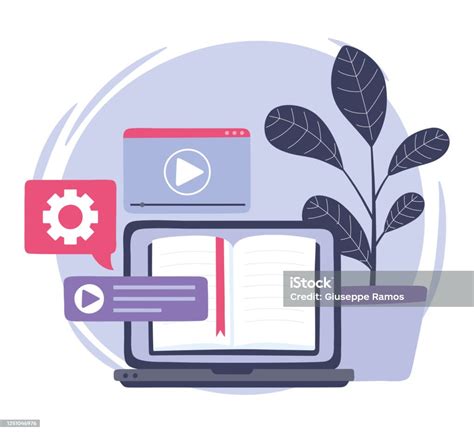 온라인 교육 노트북 전자책 클래스 비디오 플레이어 디지털 학습 교육 및 과정 공부에 대한 스톡 벡터 아트 및 기타 이미지 공부 교실 교육 Istock