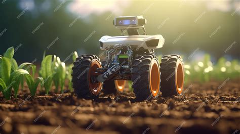 스마트 로봇 농부 개념 로봇 농부 미래의 미래 기술 Generative Ai 프리미엄 사진