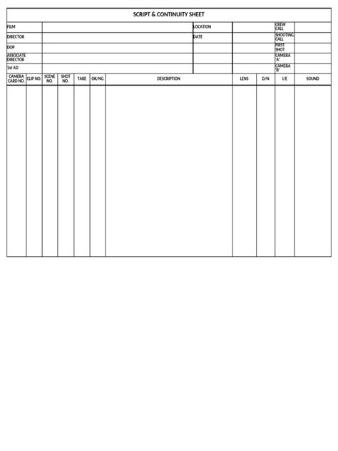 Continuity Sheet Format Pdf