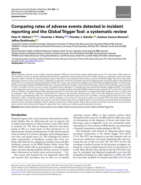 Pdf Comparing Rates Of Adverse Events Detected In Incident Reporting