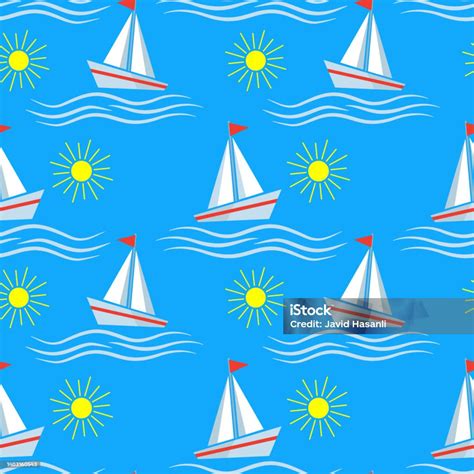 바다 범선 스피드 보트 요트 범선 순양함에서 선박의 벡터 원활한 패턴 직물과 직물에 대한 바다 해양 여행 배경 일러스트 레이 션 배경 화면 Regatta에 대한 스톡 벡터