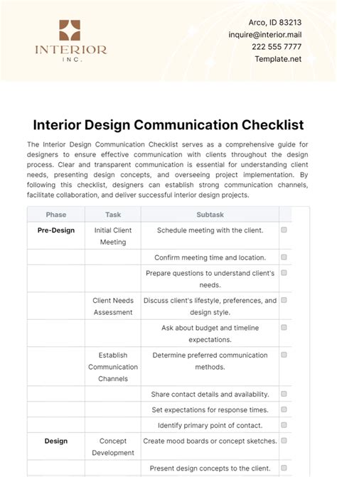 Free Interior Design Quality Control Checklist Template To Edit Online