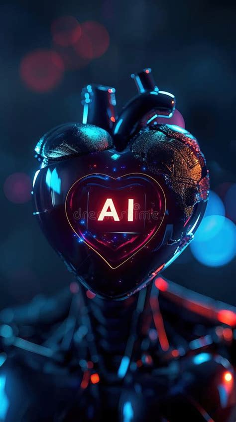Illustration Of A Futuristic Heartshaped Robot With Ai Emblem Displayed On Its Surface