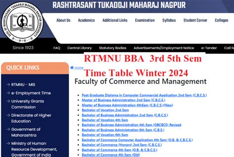 Rtmnu Time Table Winter 2024 Has Released Download Pdf Here