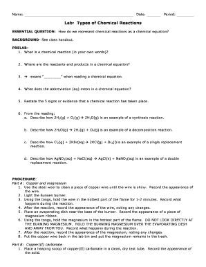 Fillable Online Lab Types Of Chemical Reactions Fax Email Print PdfFiller