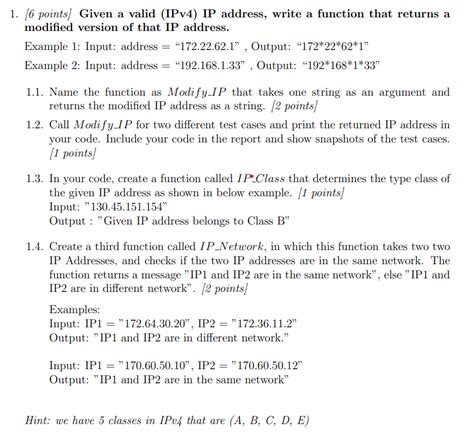 Solved 6 Points Given A Valid Ipv4 Ip Address Write A