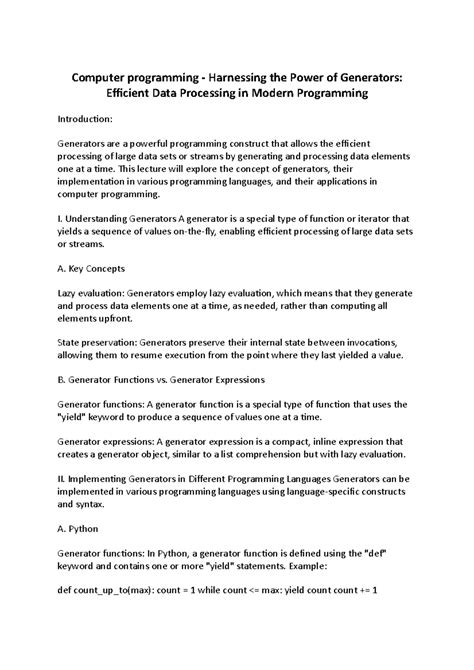 Computer Programming Harnessing The Power Of Generators Efficient