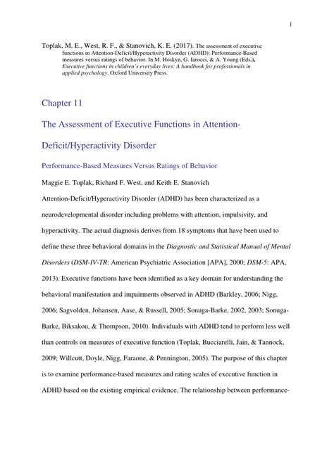 Pdf The Assessment Of Executive Functions In Attention Deficit Hyperactivity Disorder A