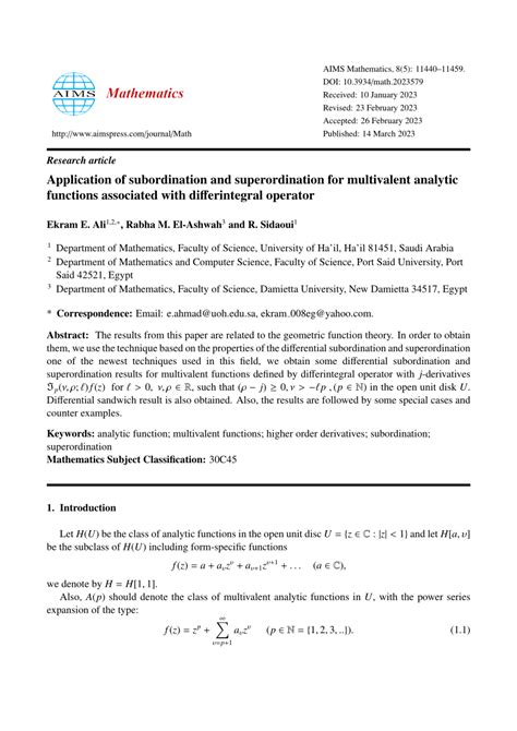 Pdf Application Of Subordination And Superordination For Multivalent