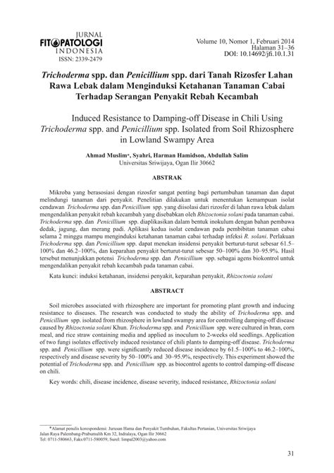 Pdf Trichoderma Spp Dan Penicillium Spp Dari Tanah Rizosfer Lahan