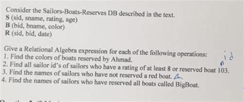solved consider the sailors boats reserves db described in