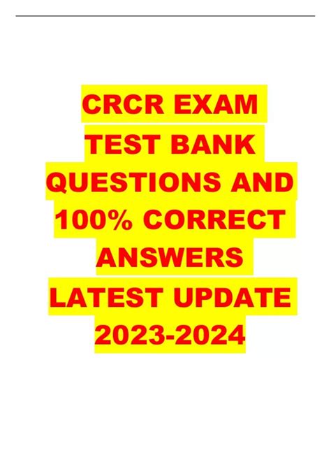 Crcr Exam Test Bank Questions And 100 Correct Answers Latest Update Crcr Stuvia Us