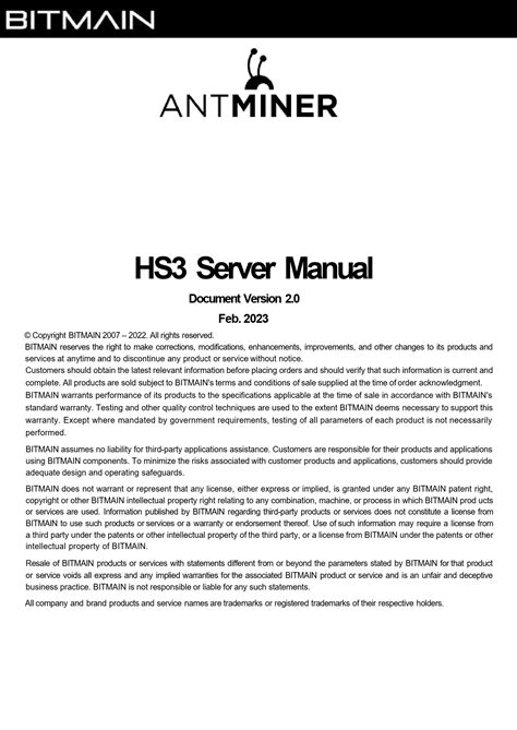 Bitmain Antminer S9 And Hs3 Server Installation Guides Manual Pdf