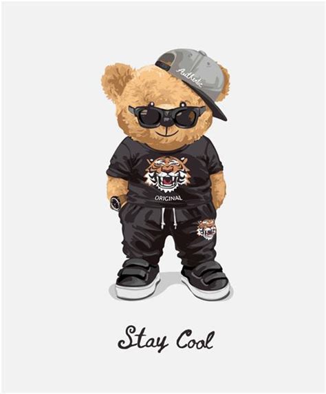 شعار اقامت باحال با عروسک خرس باحال در تی شرت ببر سیاه و تصویر وکتور