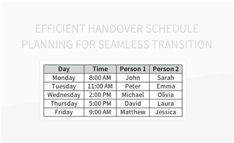 Efficient Work Handover Schedule For Seamless Transition Excel Template