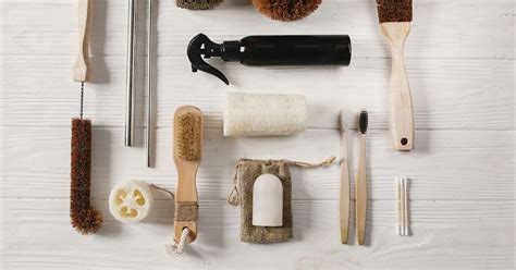 제로 폐기물 개념 천연 대나무 칫솔 브러시 크리스탈 탈취제 루파 귀 스틱 금속 빨대 청소용 수제 세제 에코 플랫