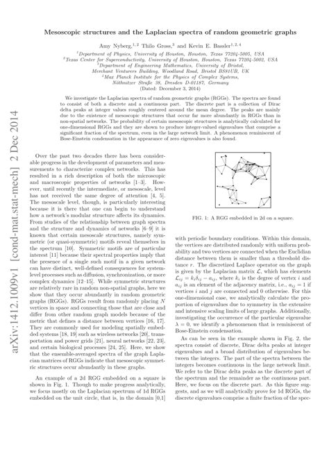 Pdf Mesoscopic Structures And The Laplacian Spectra Of Random Geometric Graphs