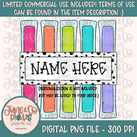 Girls Neon Popsicles With Name Plate Png Girly Summer Sublimation File