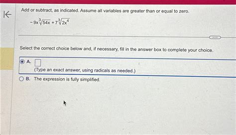 Solved Add Or Subtract As Indicated Assume All Variables