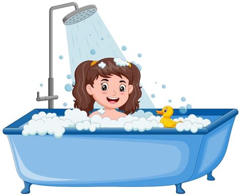 Menina Tomando Banho Na Banheira Ilustração Vetorial Vetor Premium