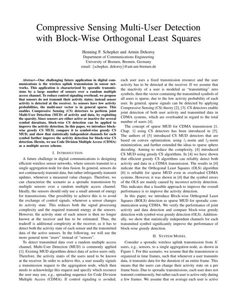 Pdf Compressive Sensing Multi User Detection With Block Wise