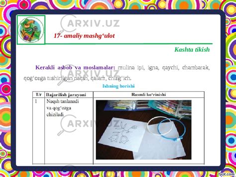 Loyiha Ishi Xаridorgir Kаshtаchilik Buyumlаrini Tikish 5 Sinf Texnika Va Texnologiya