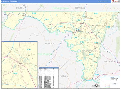 Washington County Md Zip Code Wall Map Basic Style By Marketmaps Mapsales
