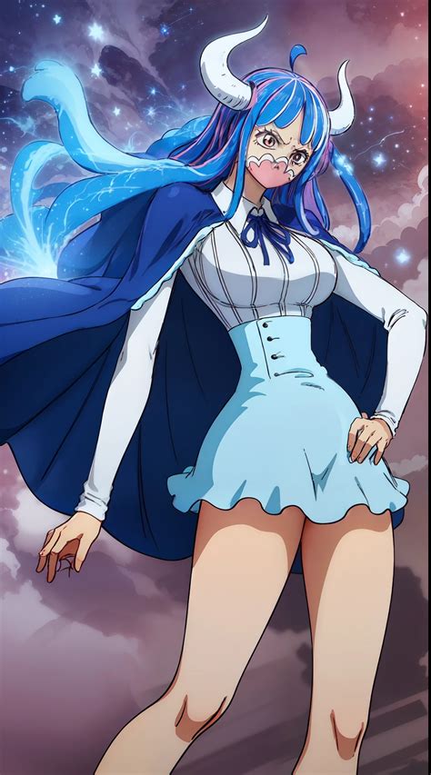 Ulti From One Piece Blue Hair Red Eyes Pink Mask Horns Seaart Ai